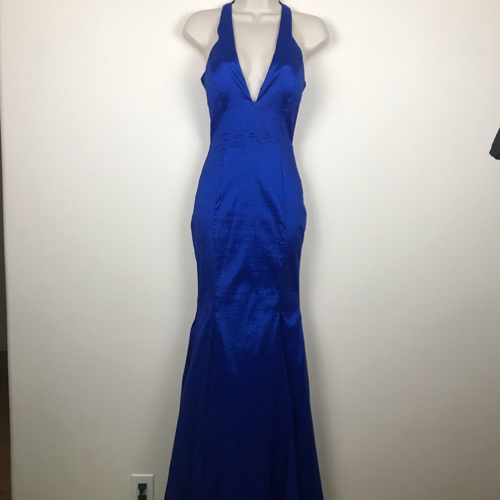 Windsor Blue Satin Mermaid Style Maxi Stretchy - Gem